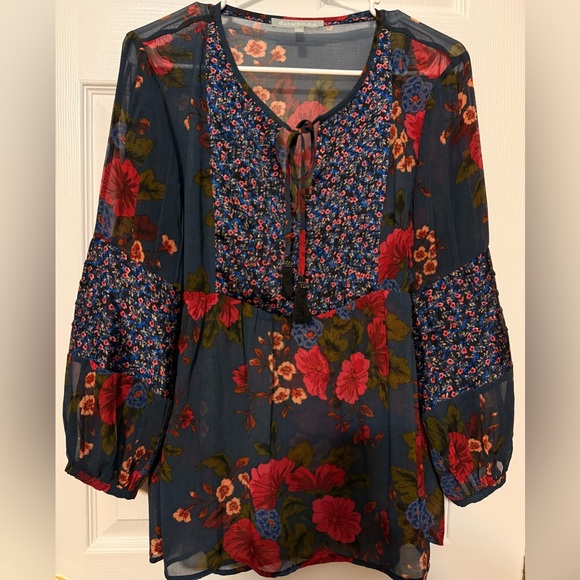 Daniel Rainn | Tops | Daniel Rainn Floral Blouse Sheer Boho Peasant Top ...